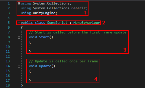 Unity c# standard skriptstruktur
