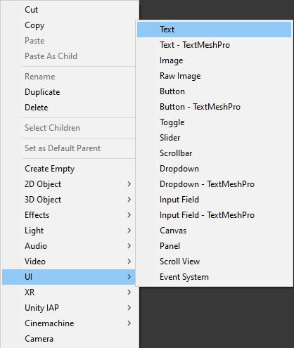 Unity oppretter ny UI-tekst