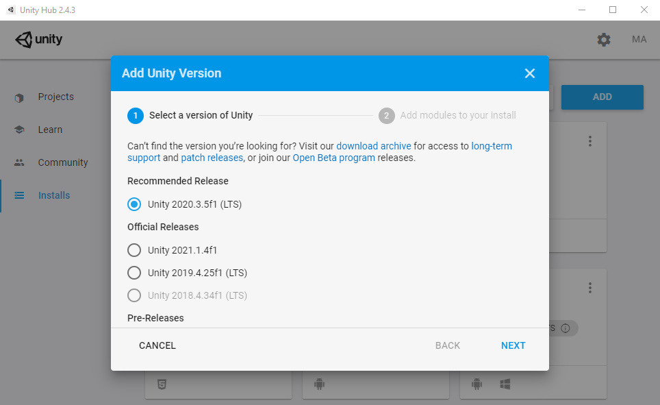 Unity Hub Unity-installasjon