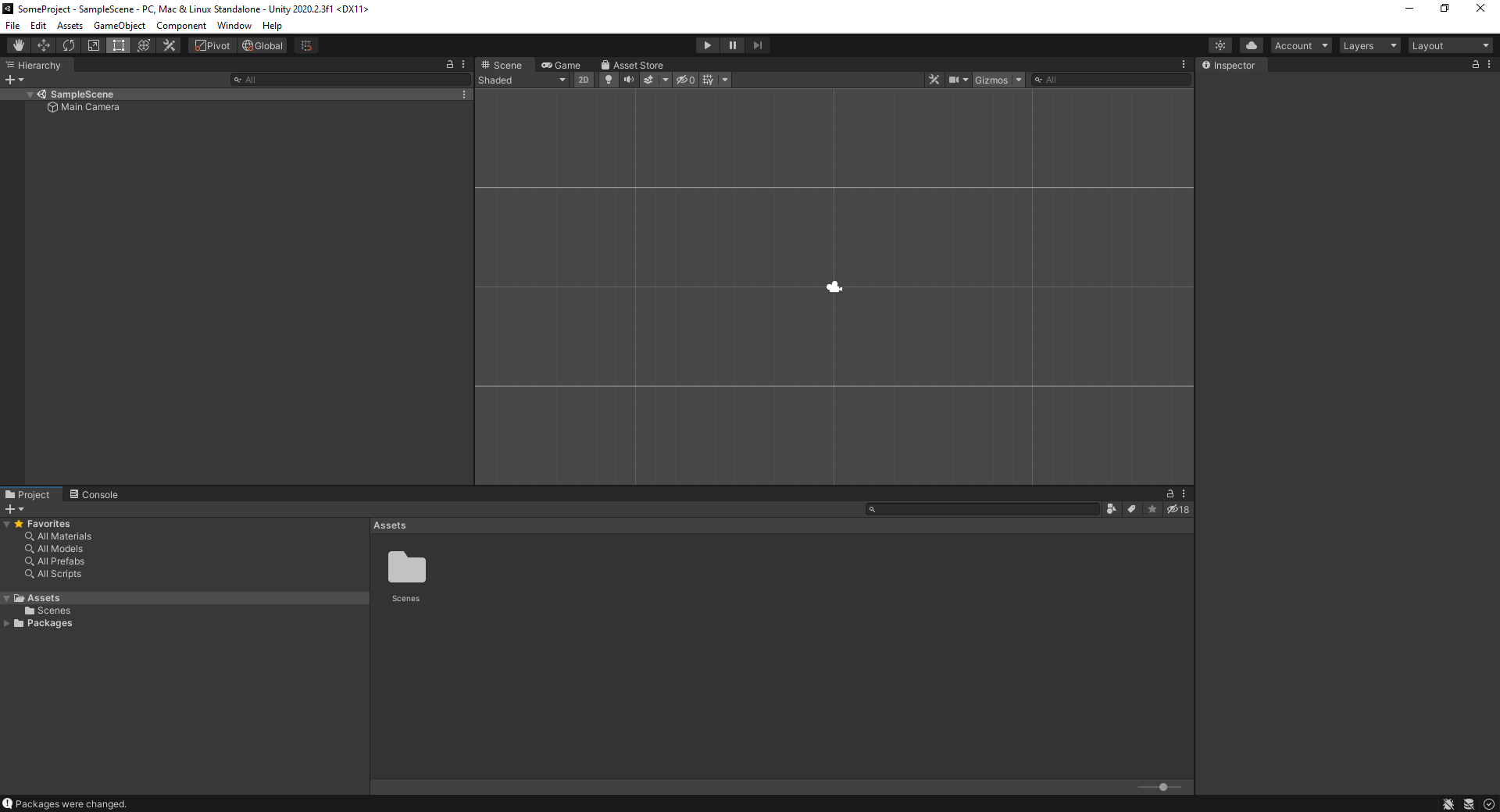 Unity 2020.2.3f1 redigeringsvindu.